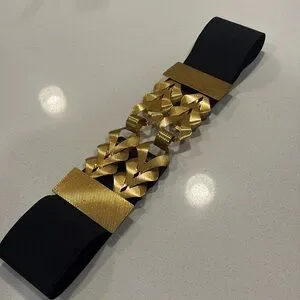 Zara | Accessories | Zara Black Elastic Belt Featuring A Braided Golden ...